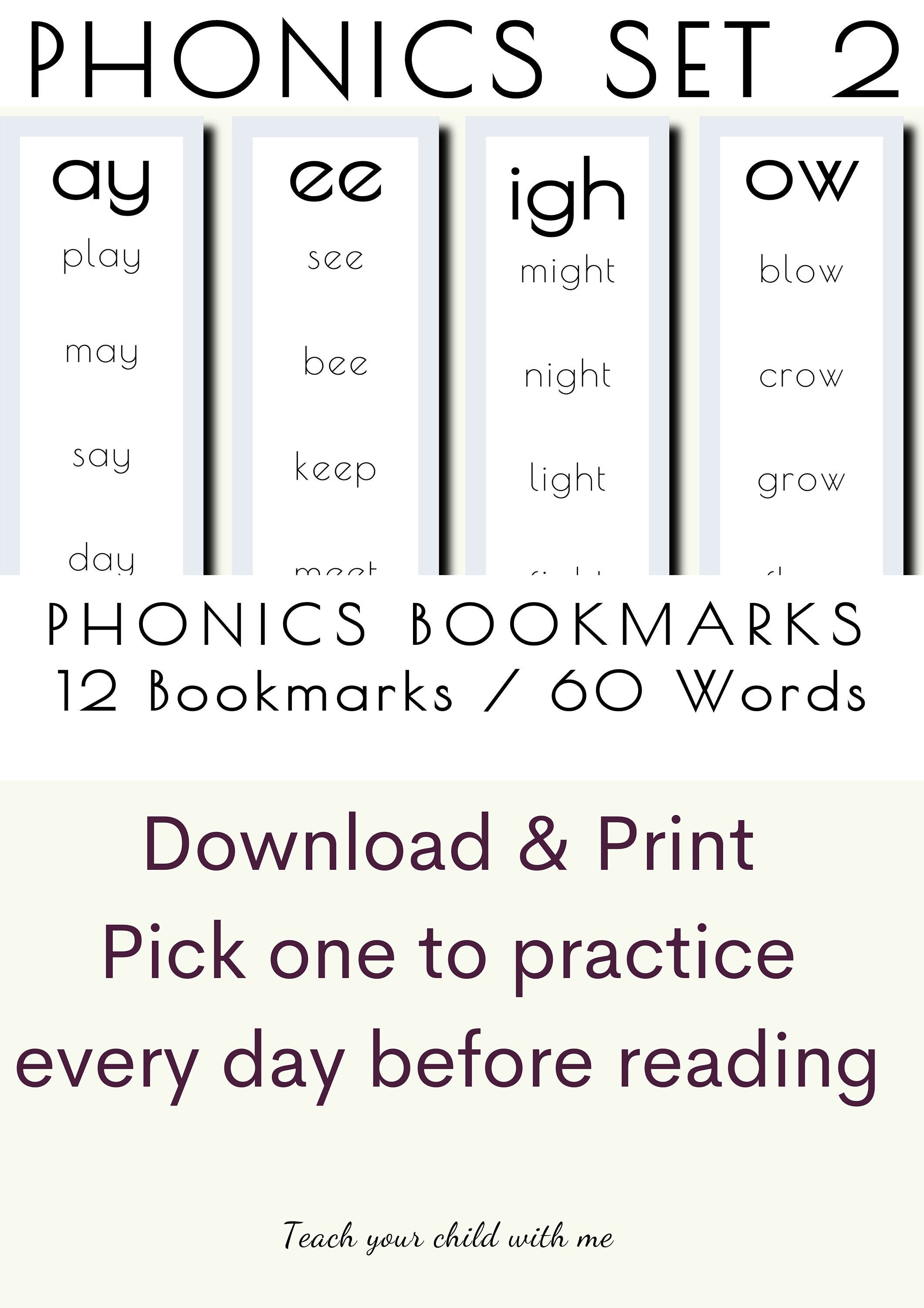 Phonics Set 2 Reading Words Kids Bookmarks Perfect for Home - Etsy