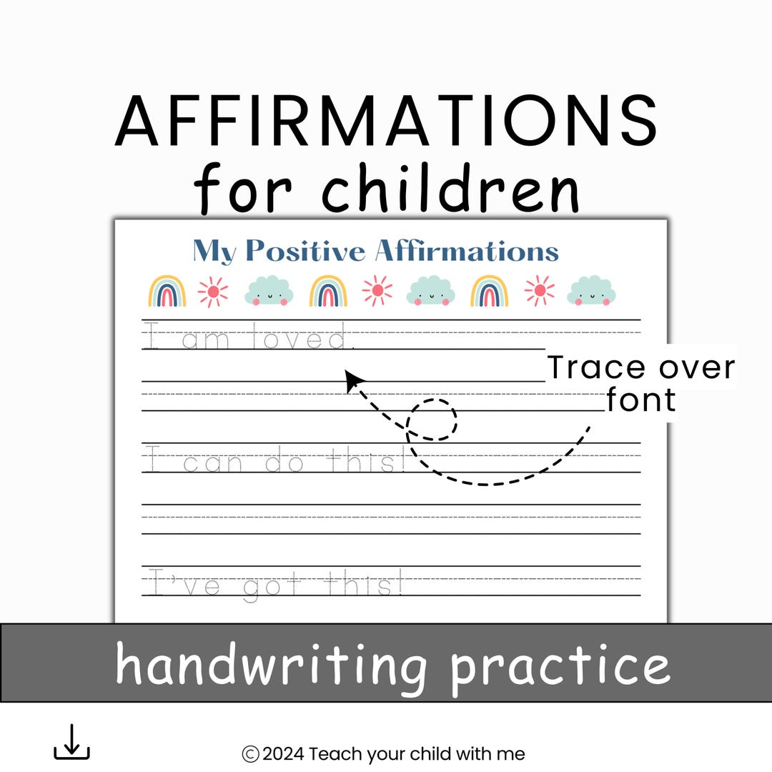 POSITIVE AFFIRMATION Handwriting Practice, Reinforce Self Empowerment ...