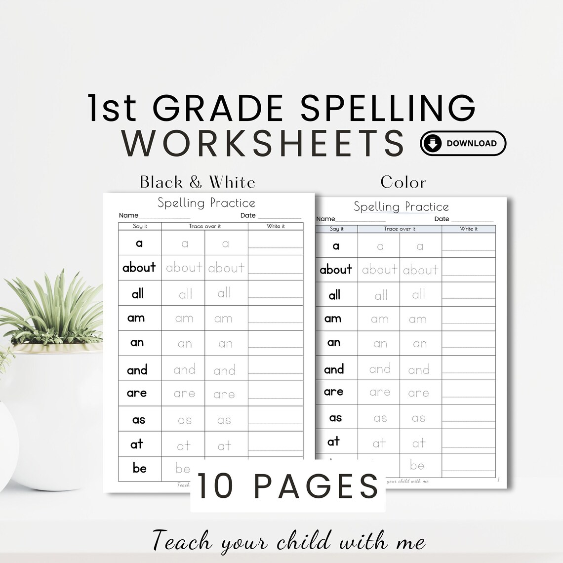 1st GRADE SPELLING WORKSHEETS, Practice Spellings With These Trace-over ...
