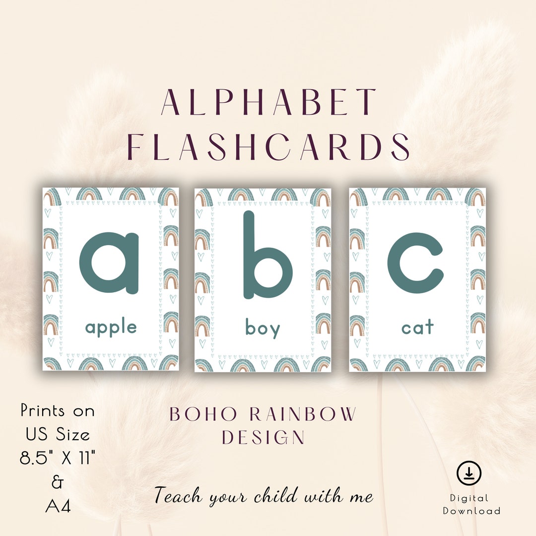 ALPHABET FLASHCARDS Boho Rainbow Design First Phonics Sounds - Etsy