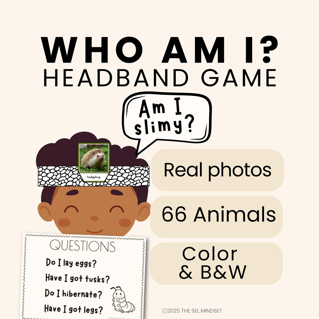 Headband Game, Who Am I? Animal Headband Guessing Game! Wildlife ...