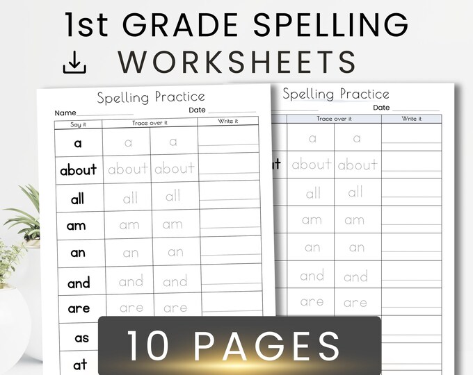 1st GRADE SPELLING WORKSHEETS, Practice Spellings With These Trace-over ...