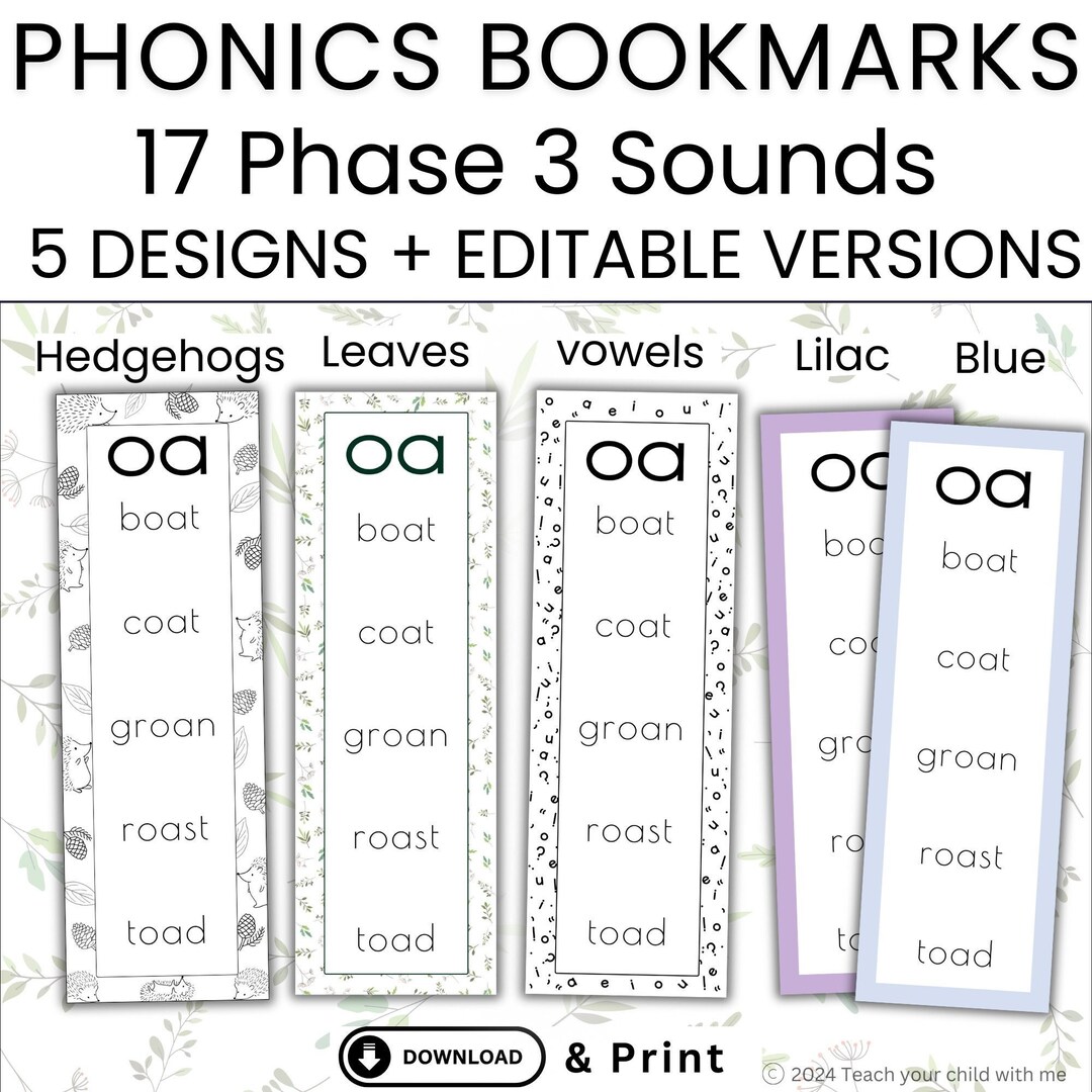 Phonics Bookmarks and Editable Templates Customize With Phonics or ...