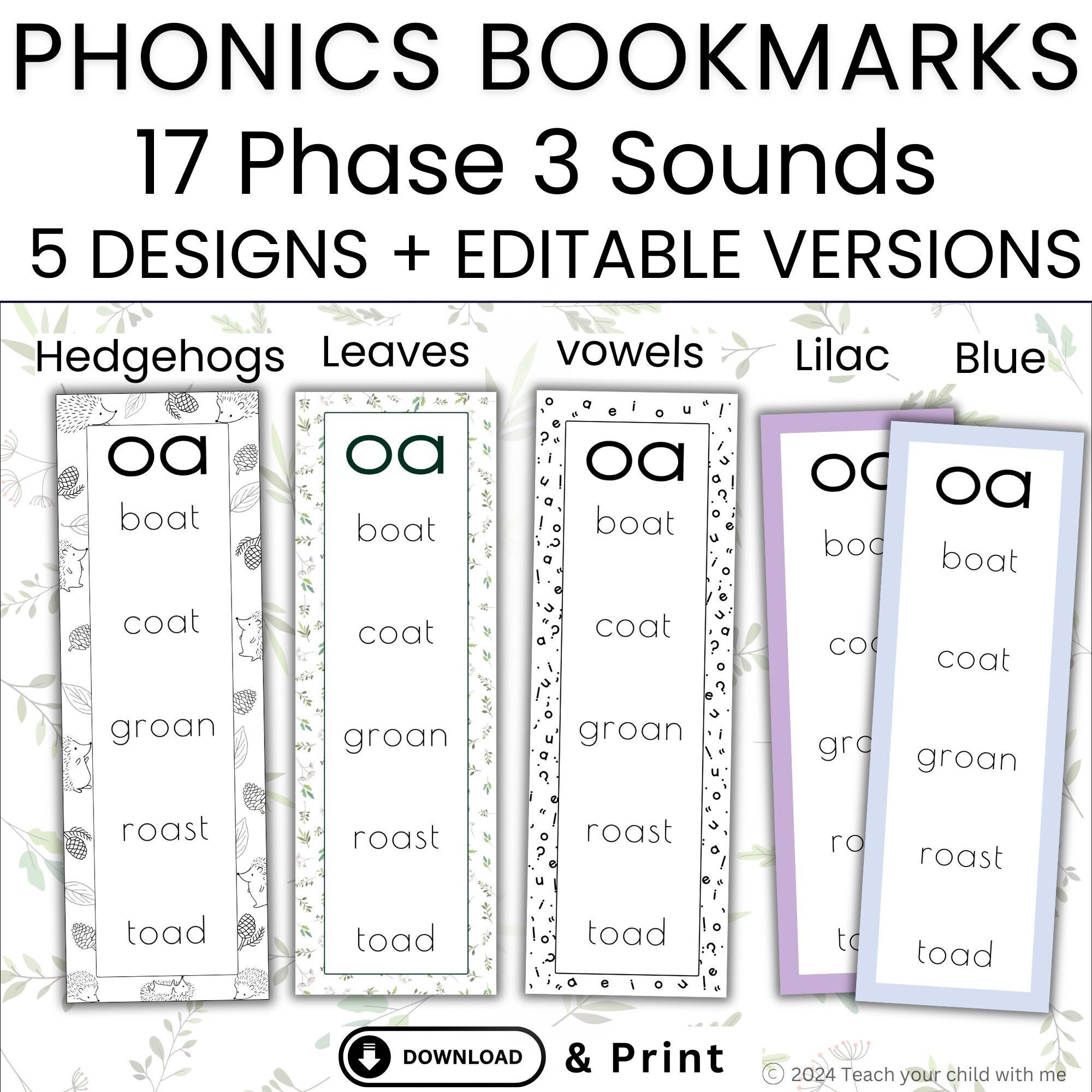Phonics Bookmarks and Editable Templates Customize With Phonics or ...