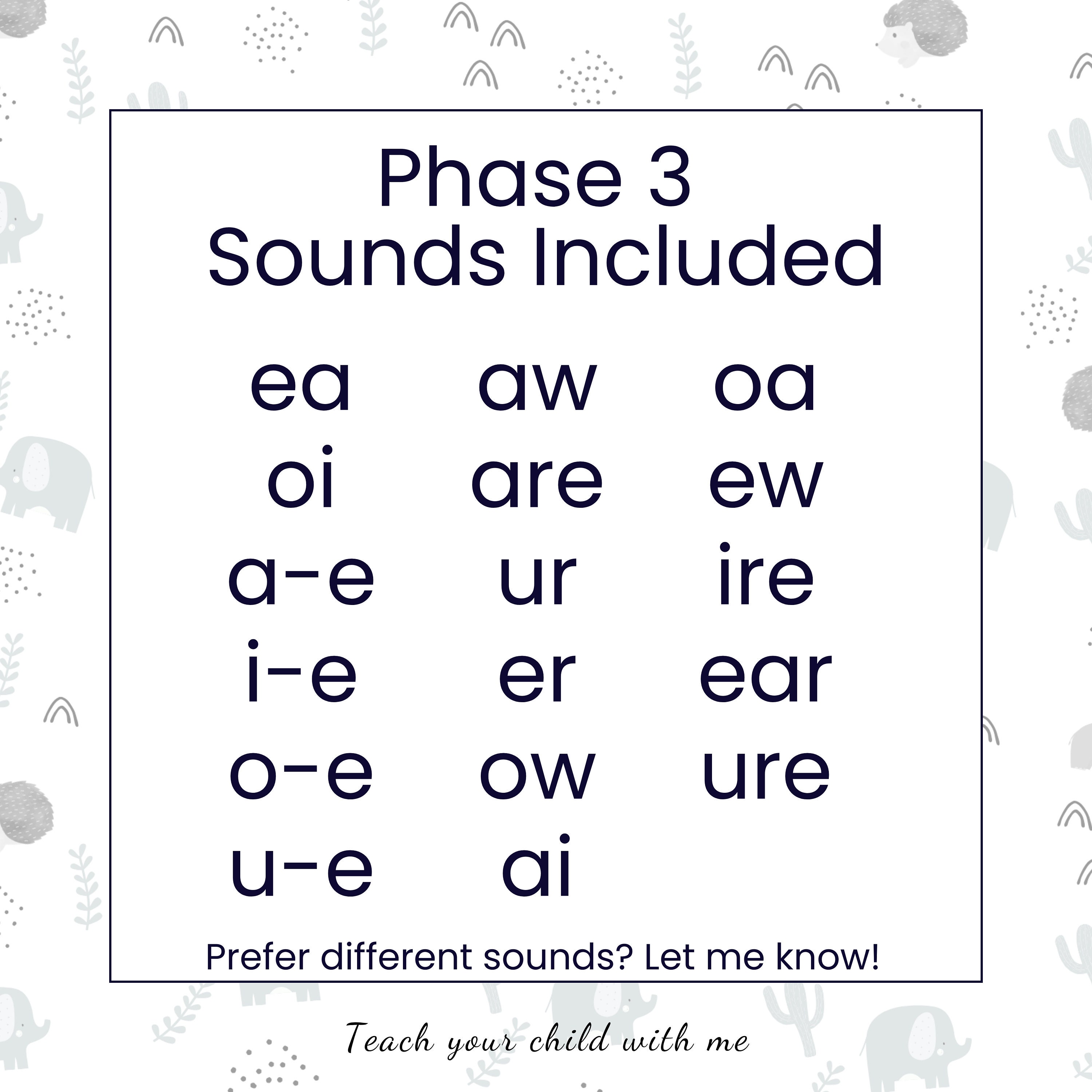 PHONICS PHASE 3 FLASHCARDS, Boost Confidence in Reading, Learn Sounds ...
