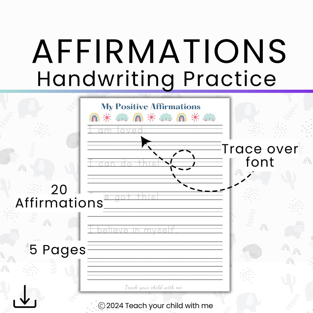 POSITIVE AFFIRMATION Handwriting Practice, Reinforce Self Empowerment ...
