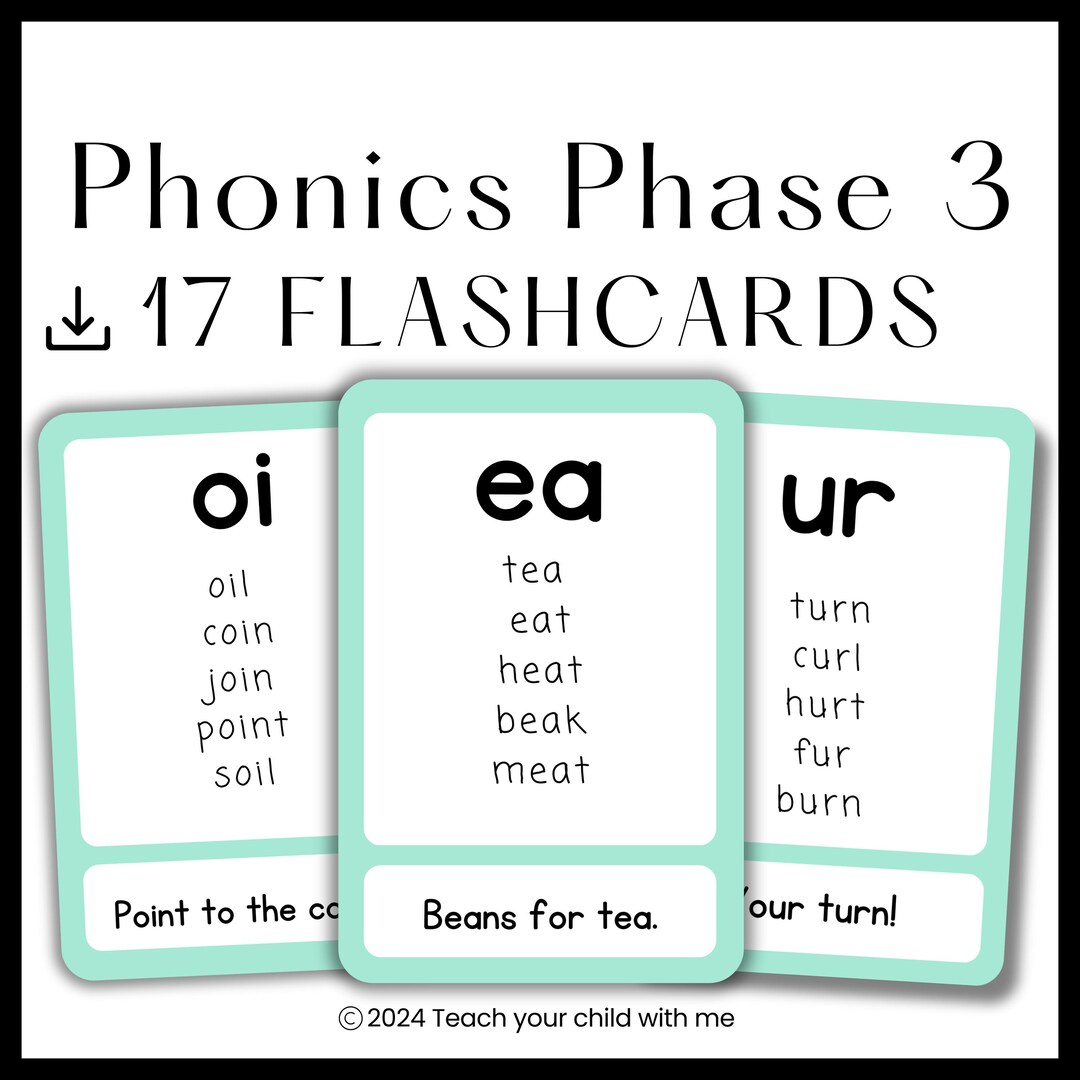 PHONICS PHASE 3 FLASHCARDS, Boost Confidence in Reading, Learn Sounds ...