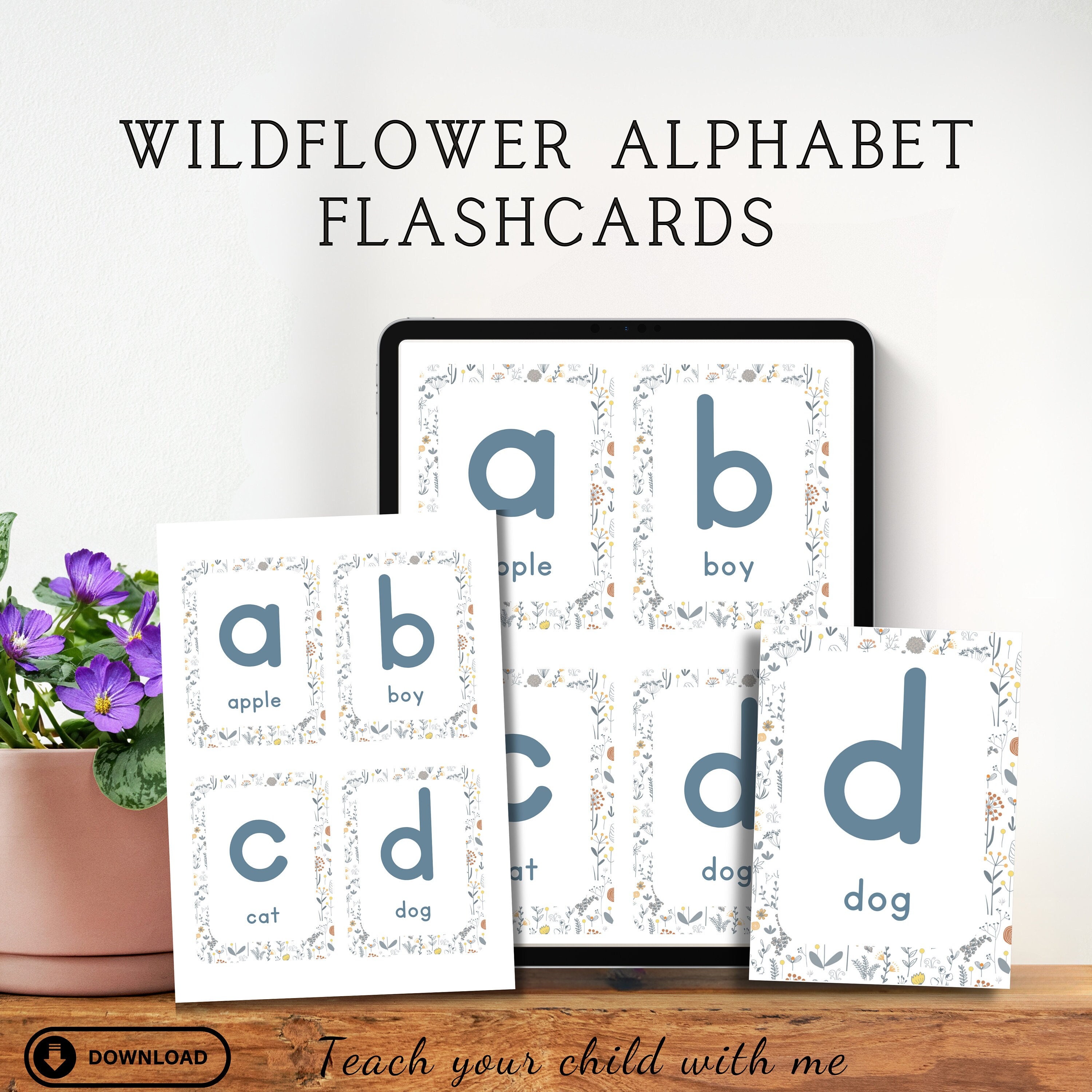 ALPHABET FLASHCARDS Boho Wildflower Style, First Phonics Sounds ...