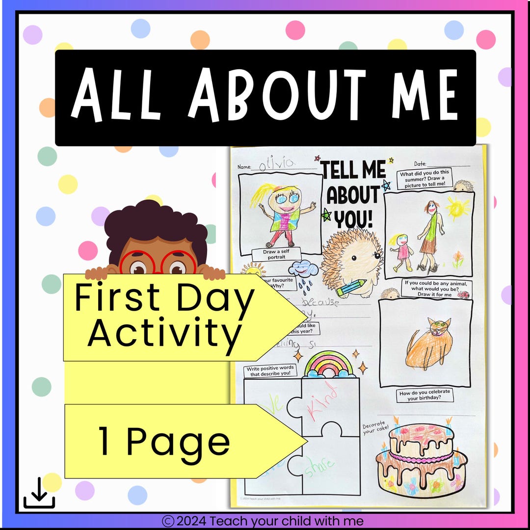 All About Me, First Day Back to School Worksheet, One Page No Prep Fun ...