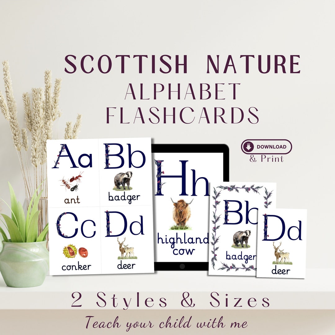 Scottish Nature Themed Alphabet Flashcards in Watercolour Designs. Help ...
