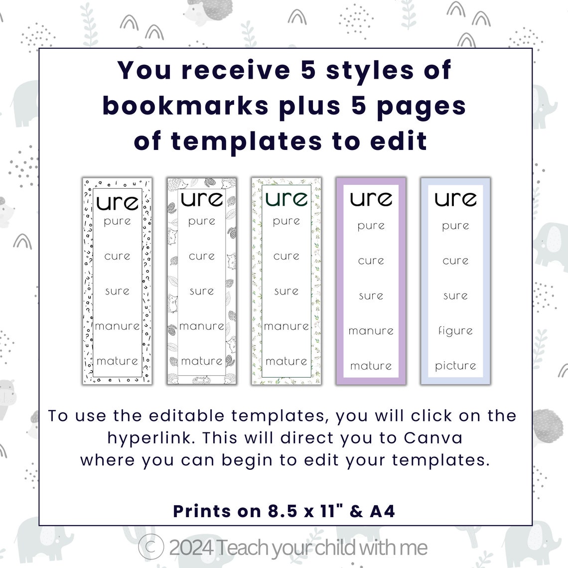 Phonics Bookmarks and Editable Templates Customize With Phonics or ...