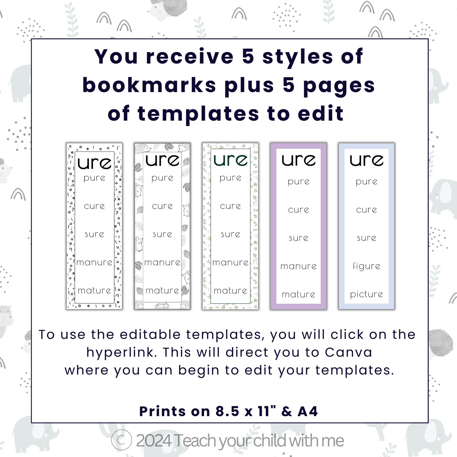 Phonics Bookmarks and Editable Templates Customize With Phonics or ...