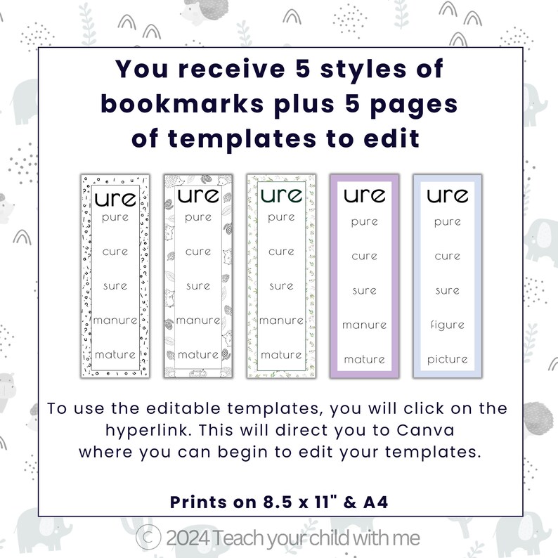 Phonics Bookmarks and Editable Templates Customize With Phonics or ...