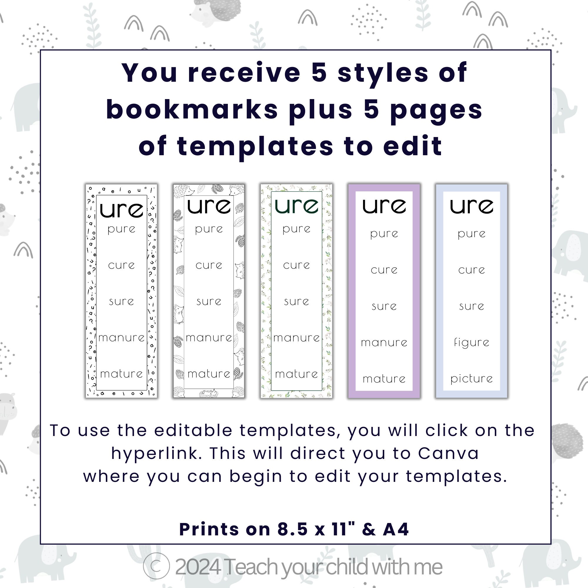 Phonics Bookmarks and Editable Templates Customize With Phonics or ...