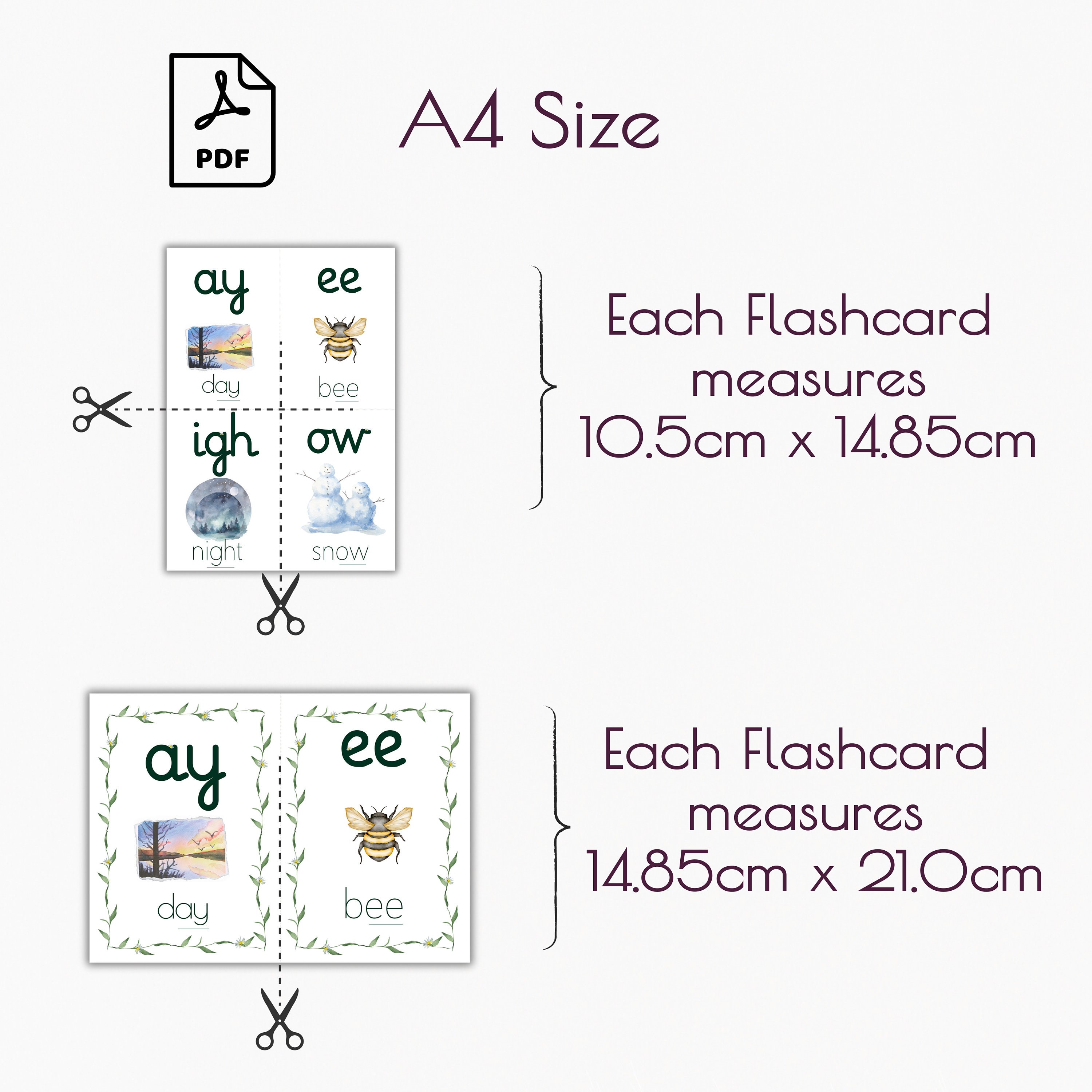 PHONICS PHASE 2 FLASHCARDS, Watercolor, Nature Design, Perfect for ...