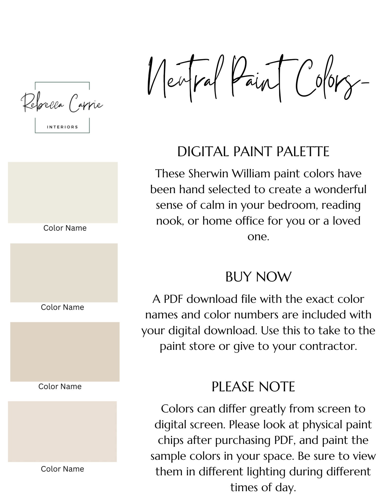 Calming Neutral Paint Color Palette for Bedrooms (digital Download) - Etsy
