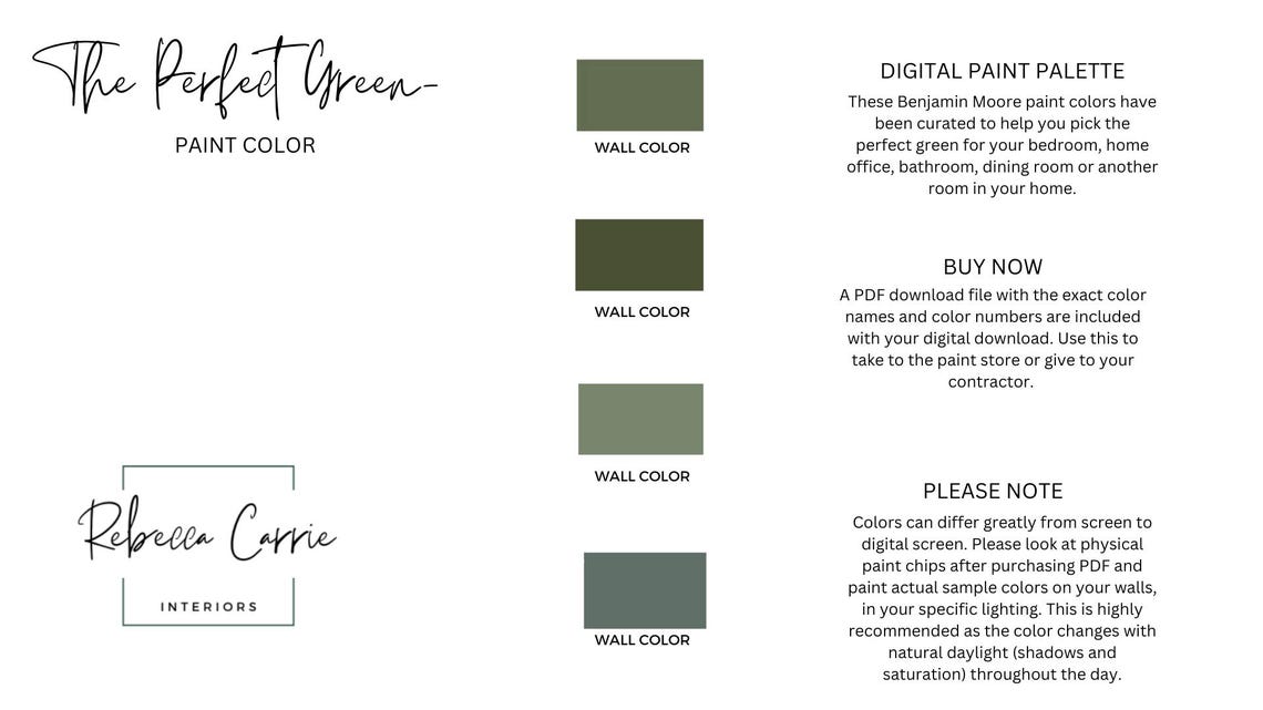 Green Paint Color Palette for Home Interior (PDF Download) - Etsy