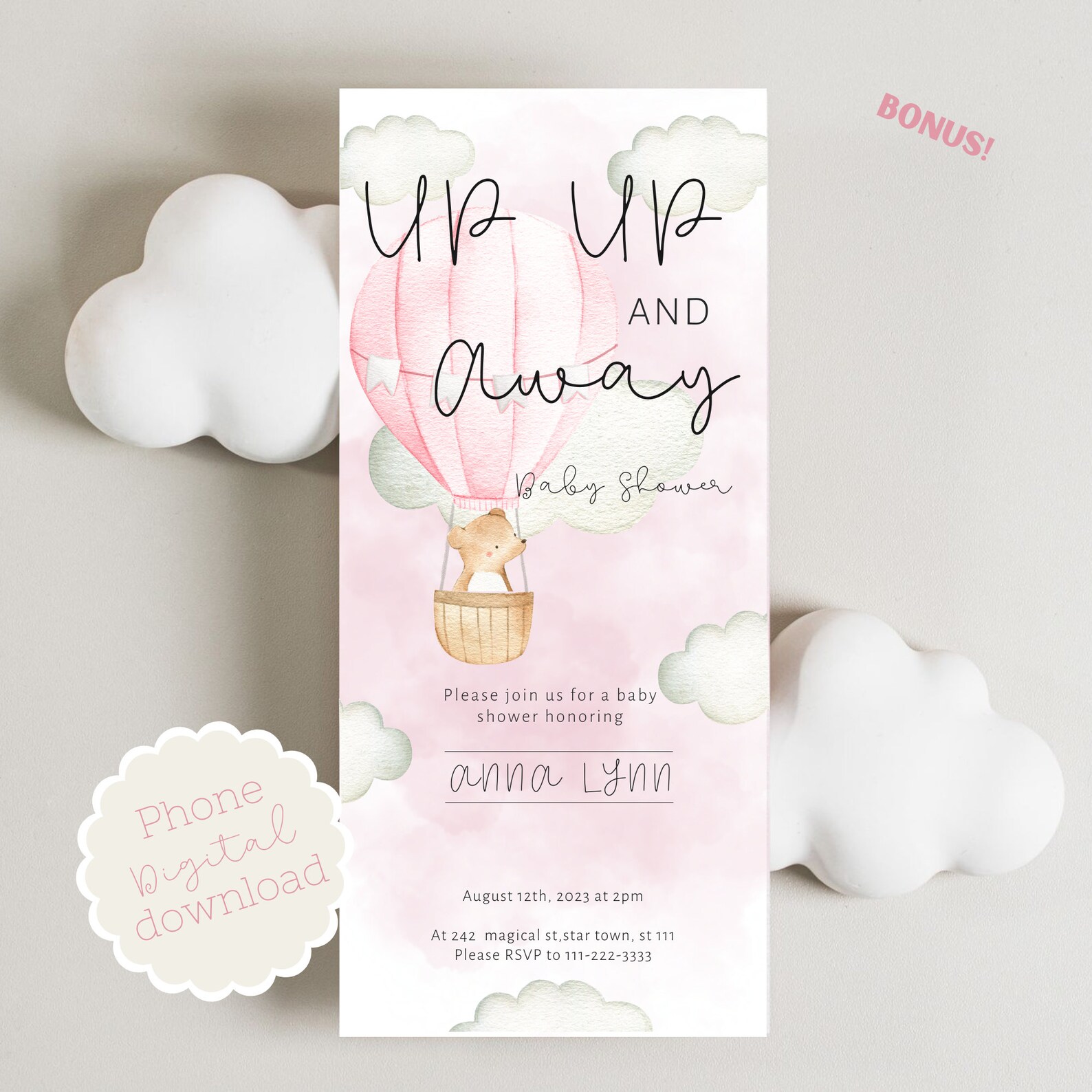 Hot Air Balloon Baby Shower Invitation, Phone Invitation, Adventure ...