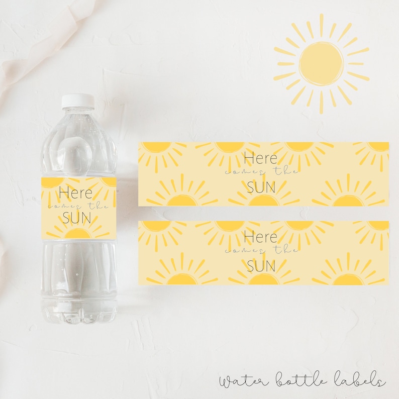 Editable Sun Baby Shower Water Bottle Labels Here Comes the - Etsy