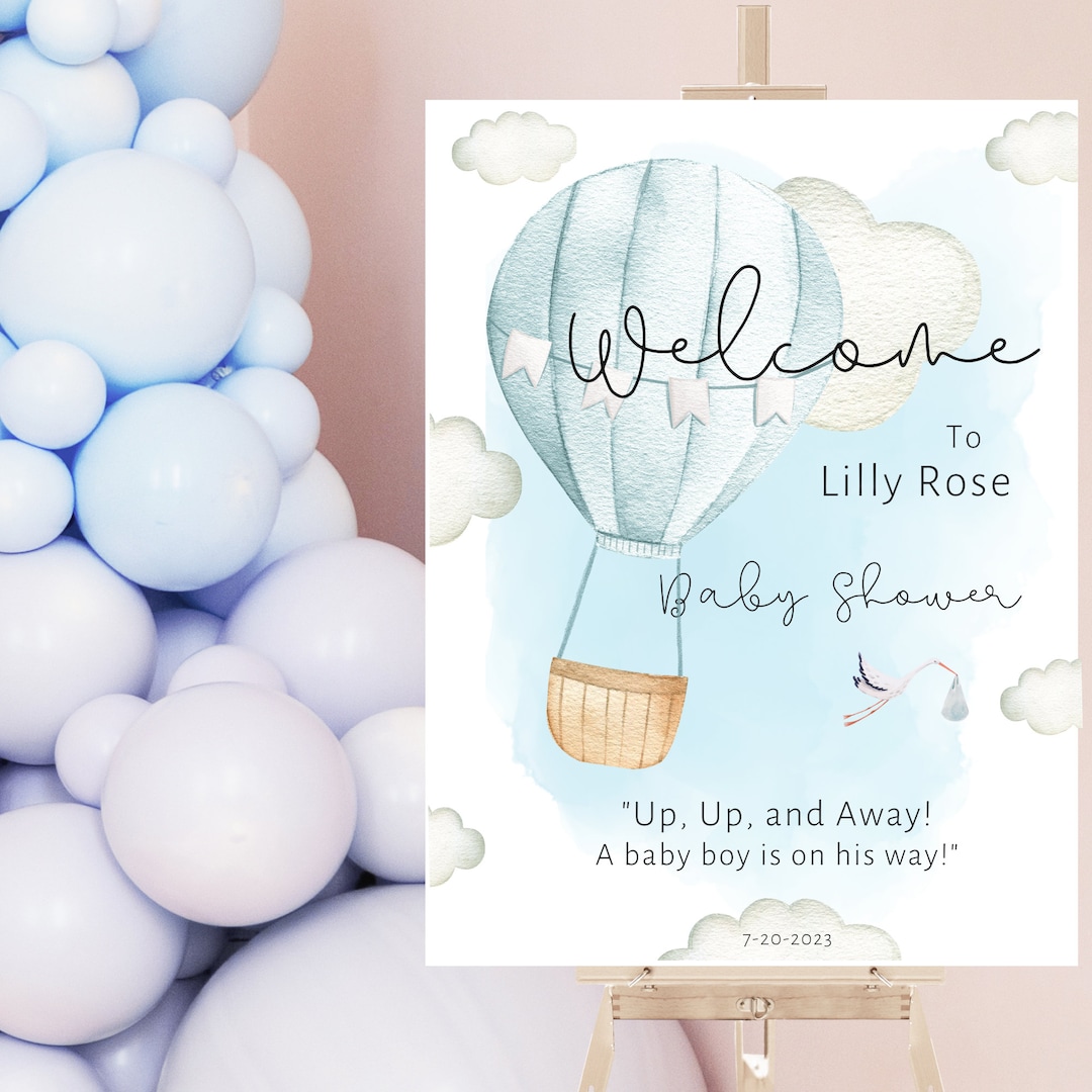 Blue Balloon Baby Shower Welcome Sign, up up and Away, Boy Baby Shower ...
