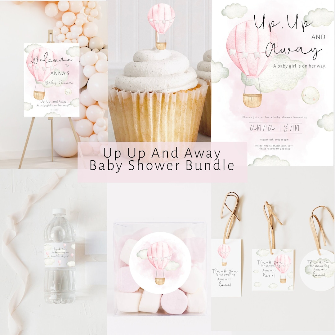 Up up and Away Baby Shower Invitation Bundle, Printable Baby Shower ...