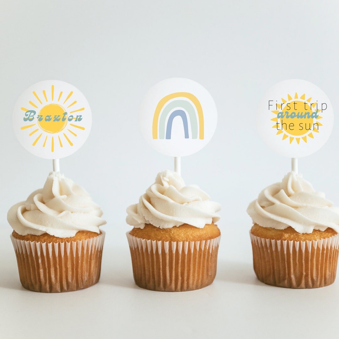 EDITABLE Sun Birthday Cupcake Toppers,sunshine First Birthday Decor ...