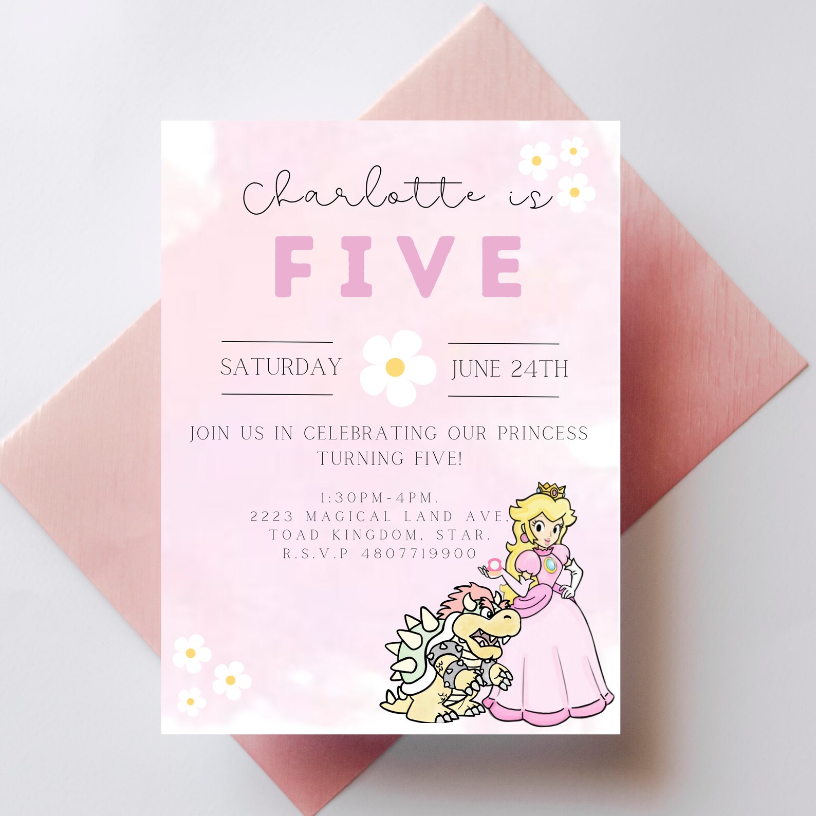 Princess Peach Invitation, Mario Princess Birthday Party Invitation ...