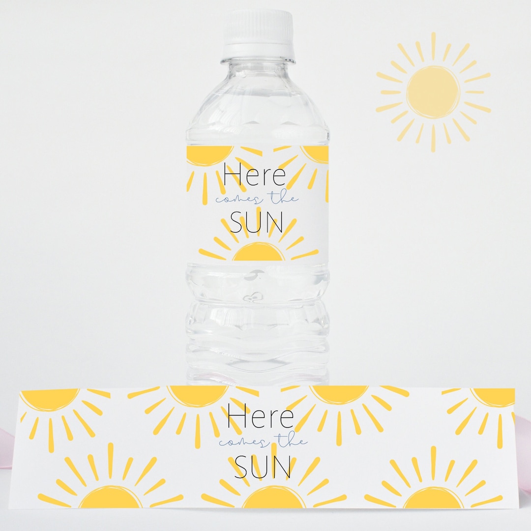 Editable Sun Baby Shower Water Bottle Labels, Here Comes the Son Baby ...