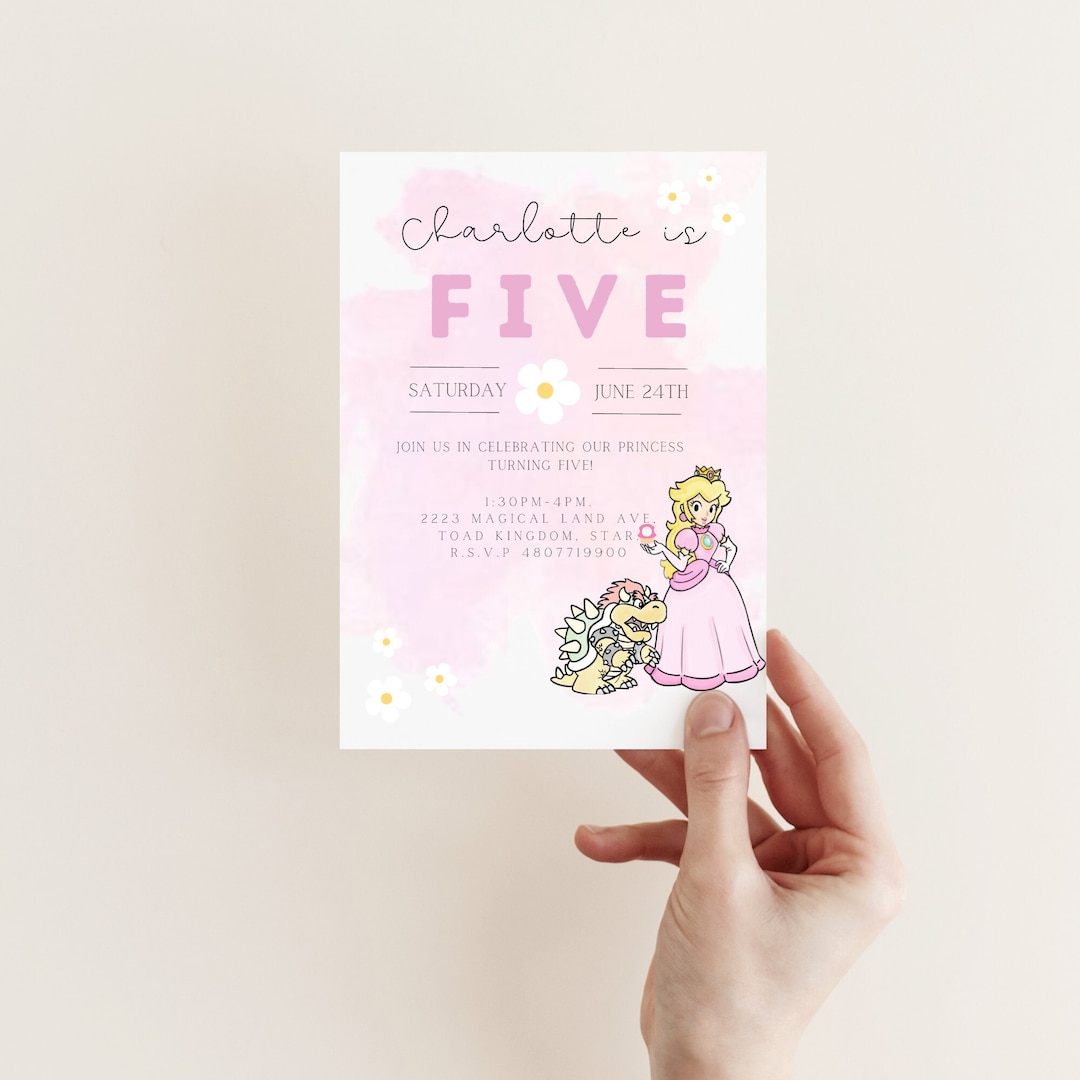 Princess Peach Invitation, Mario Princess Birthday Party Invitation ...