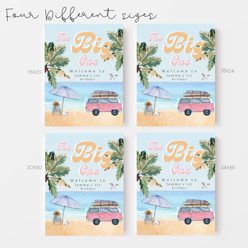 Editable Surf Birthday Welcome Sign Girl Pink Retro Bus the - Etsy
