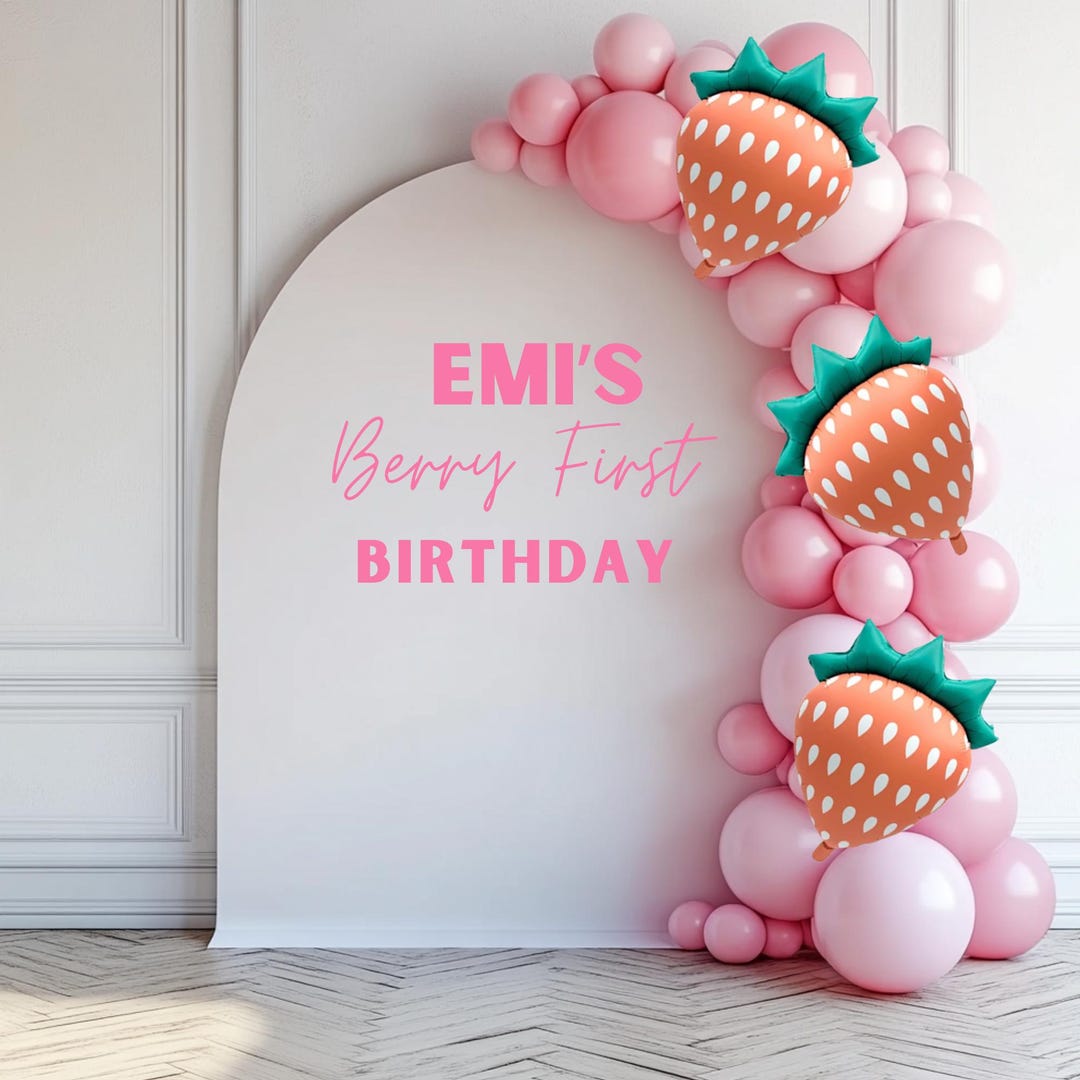 Berry First Birthday Phrase Decal With Strawberries, Strawberry Decals ...