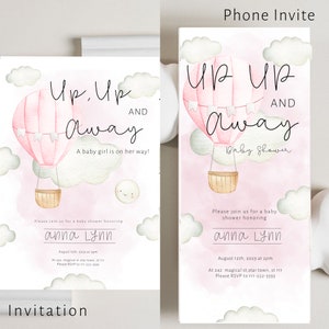 Up up and Away Baby Shower Invitation Bundle, Printable Baby Shower ...