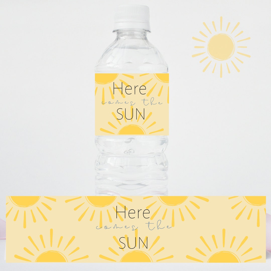 Editable Sun Baby Shower Water Bottle Labels, Here Comes the Son Baby ...