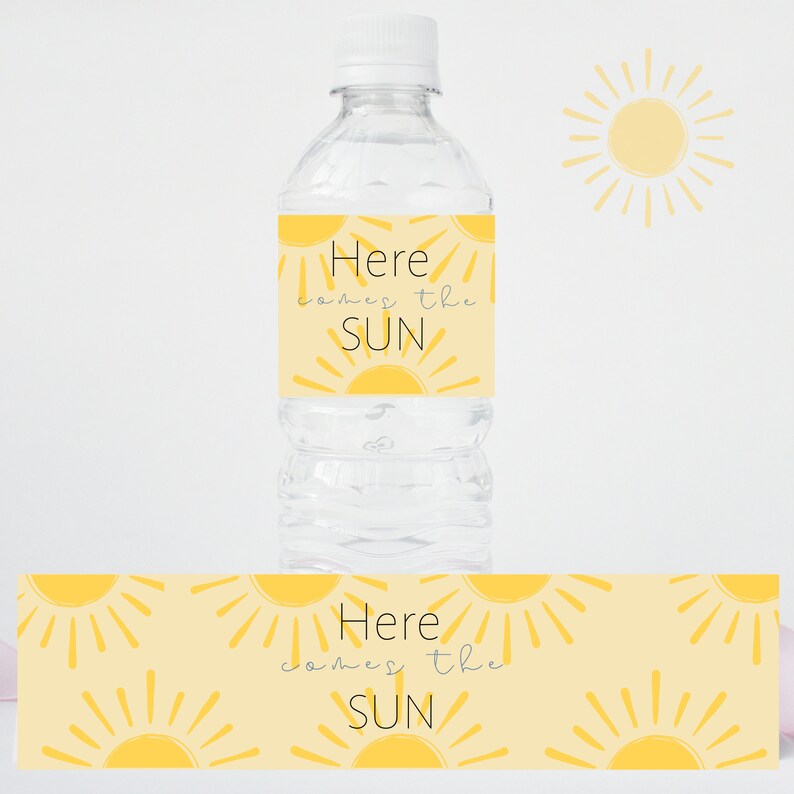 Editable Sun Baby Shower Water Bottle Labels Here Comes the - Etsy