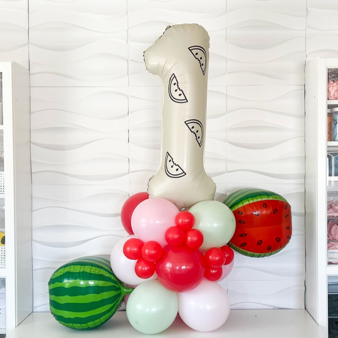One in A Melon Birthday Balloon Tower - Number Balloon Tower - One in A ...