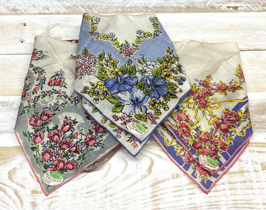 Vintage Floral Irish Linen Hanky Set by Herzman With Original Label ...