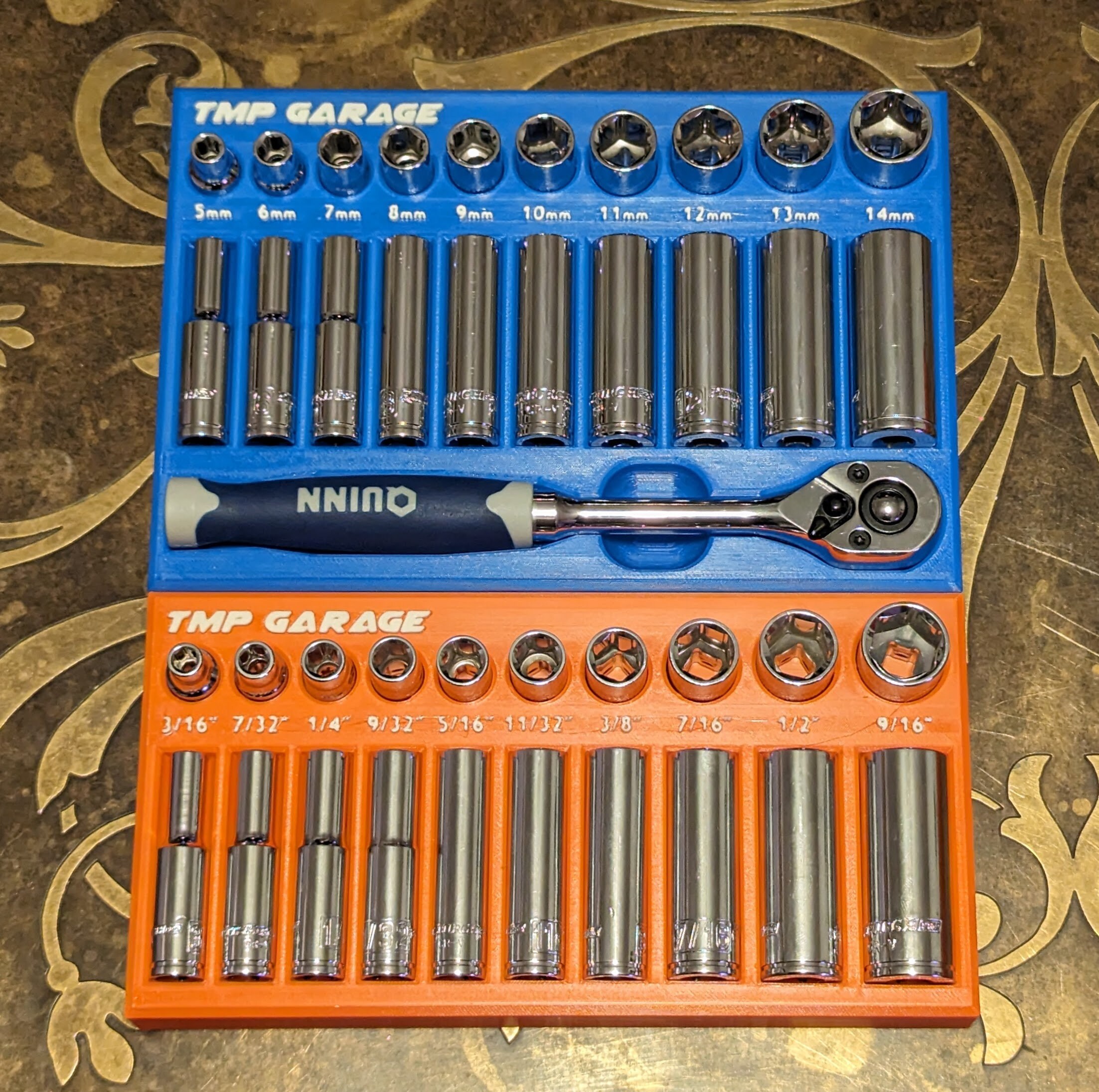 3D Printed 1/4 Drive Low Profile Socket Organizer Metric and SAE Set ...