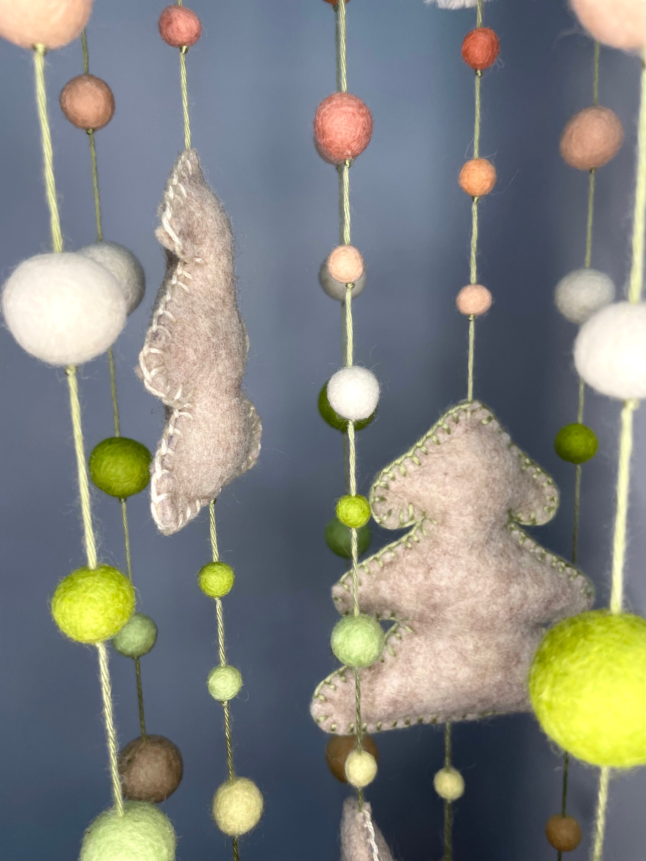 Wool Felt Baby Mobile With Fluffy Fur Cloud, Fleece Pine Trees, and ...