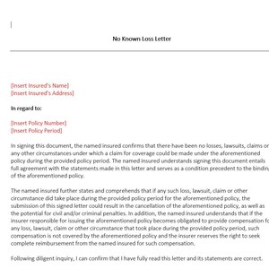 No Known Loss Loss Claim Letter Forms Proof of Loss Form Money Stolen ...