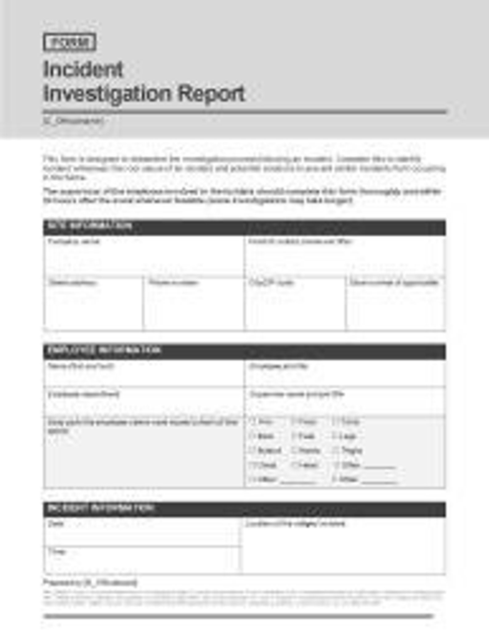 Incident Report Form Investigation Report Investigate Template ...