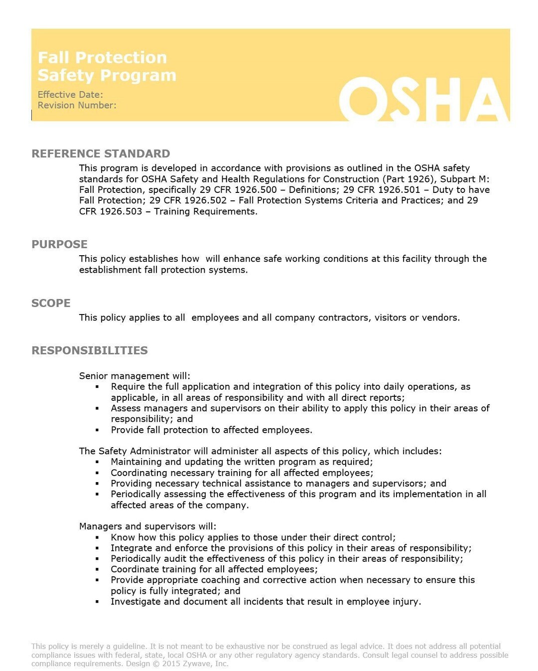 Osha Safety Standard Fall Protection Safety Form Construction Checklist ...