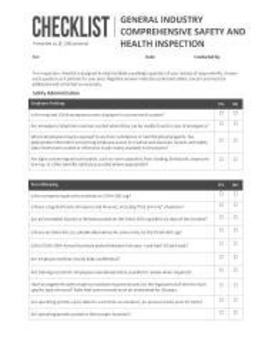 Health Safety Checklist Safety Template Form Employee Health Form ...