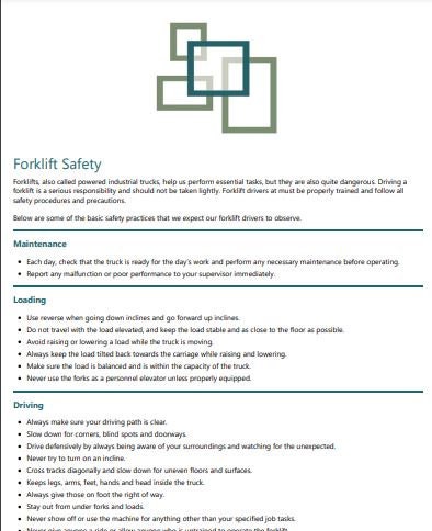 Forklift Safety Form Safety Manual Forms Forklift Safety - Etsy