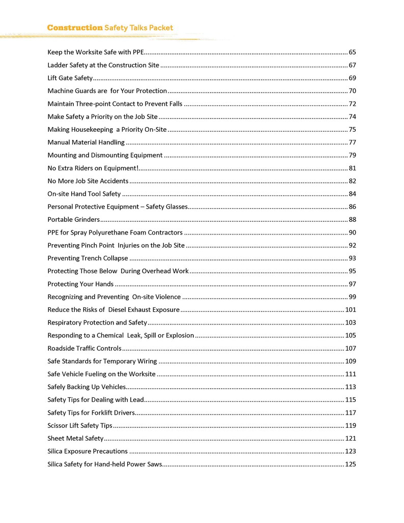 Safety Talk Form Construction Safety Program Site Safety Program Target ...