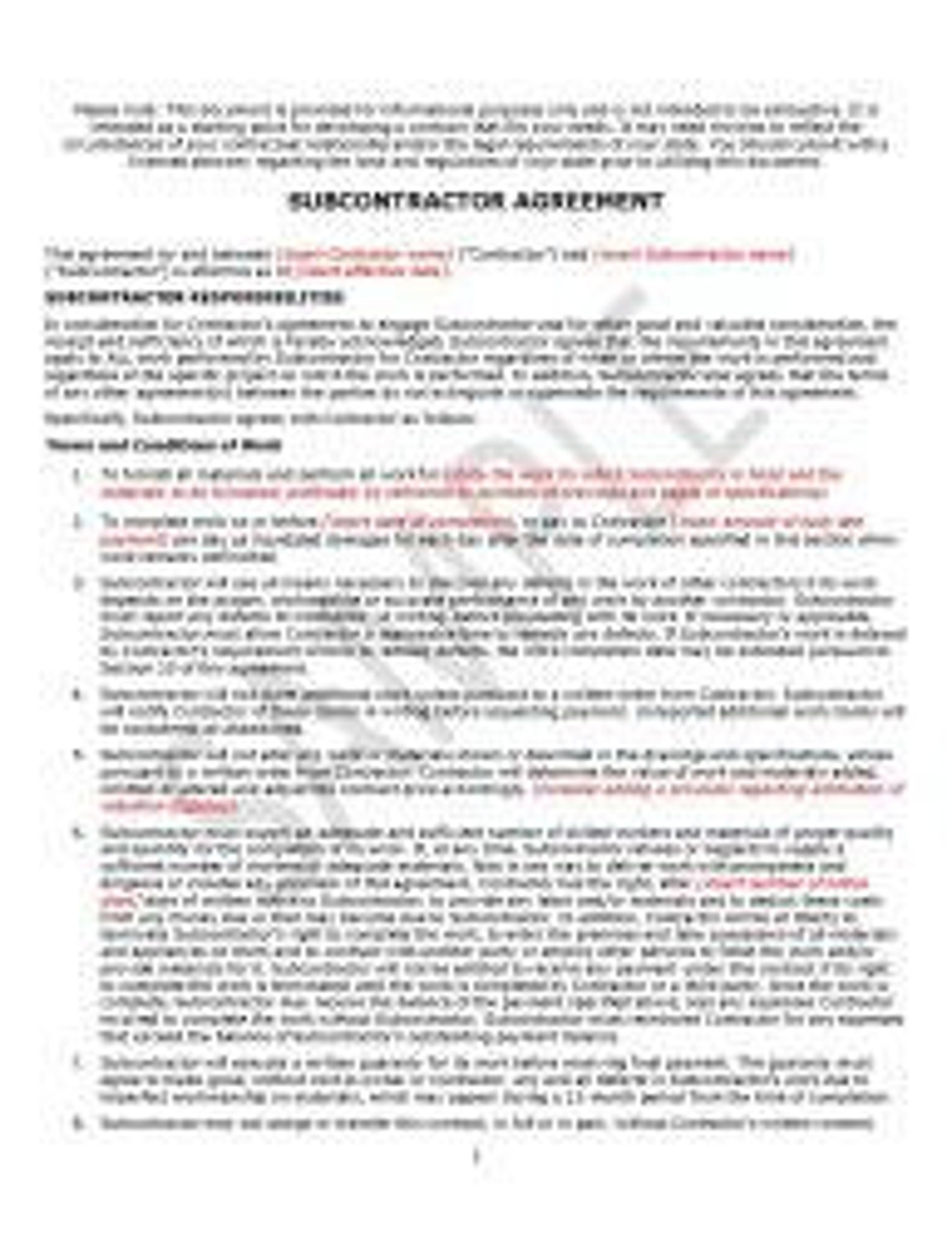 Subcontract Agreement Templates Contract Business Form Agreement ...