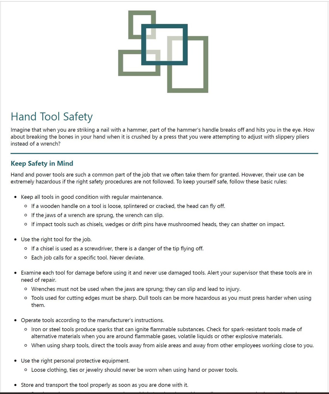 Tool Safety Form Safety Template Form Hand Tool Safety Rules Tool ...