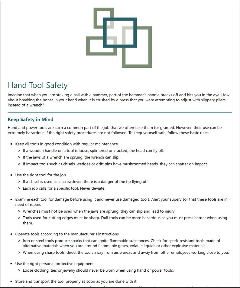 Tool Safety Form Safety Template Form Hand Tool Safety Rules Tool ...