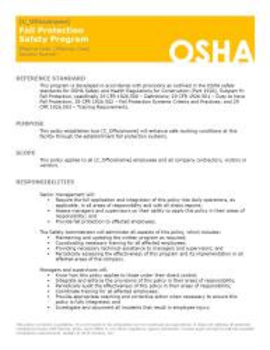 Osha Safety Standard Fall Protection Safety Form Construction Checklist ...