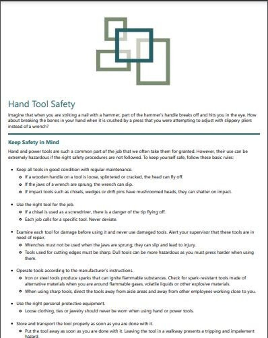Tool Safety Form Safety Template Form Hand Tool Safety Rules Tool ...