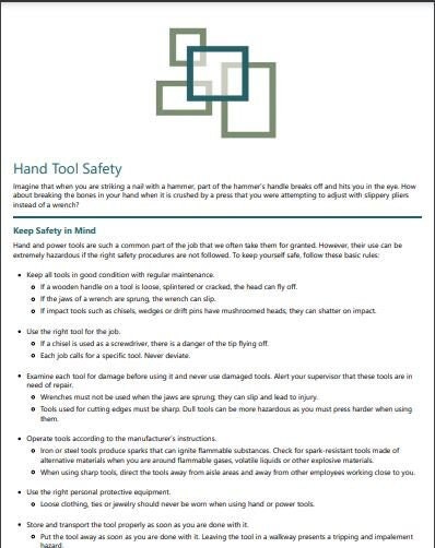 Tool Safety Form Safety Template Form Hand Tool Safety Rules Tool ...